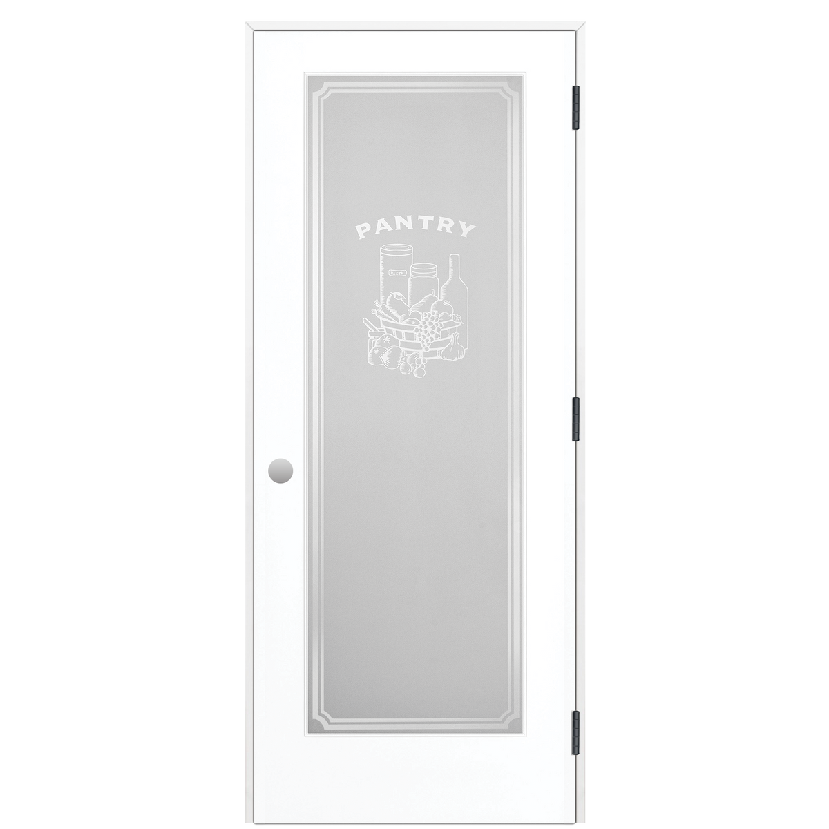 Pantry Graphic, Frosted Glass, Interior Swinging Door with a Primed Ja ...