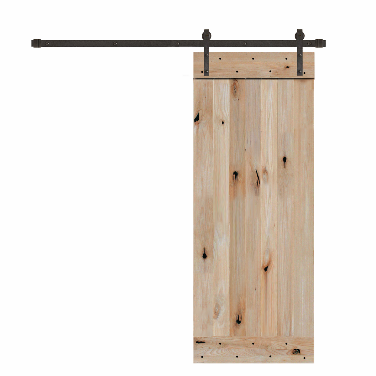 Rustic Unfinished 1-Panel Plank Knotty Pine Wood | Sliding Barn Door ...