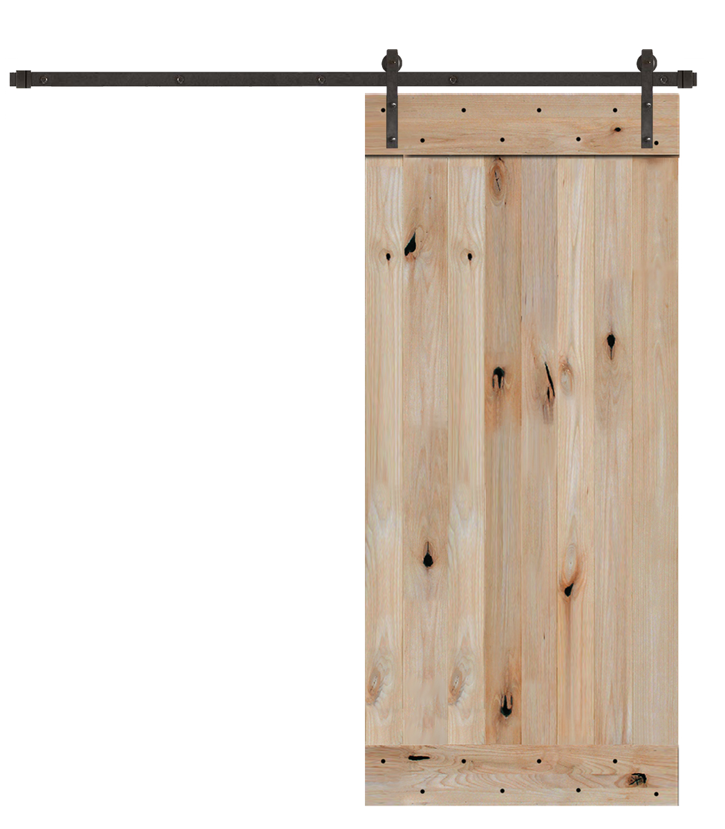 Rustic Unfinished 1-Panel Plank Knotty Pine Wood | Sliding Barn Door ...