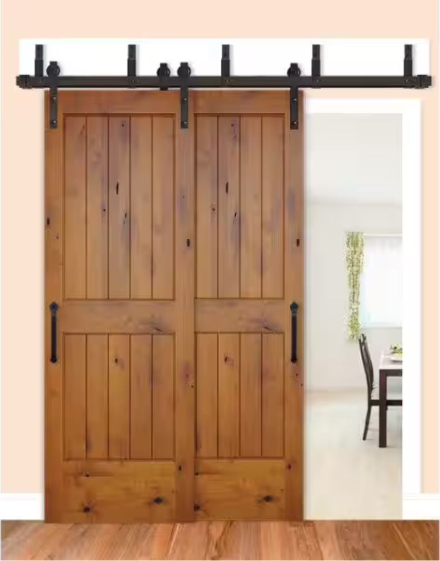 2-Panel V-Groove Knotty Alder Wood Bypass Barn Door | Sliding Barn Door ...