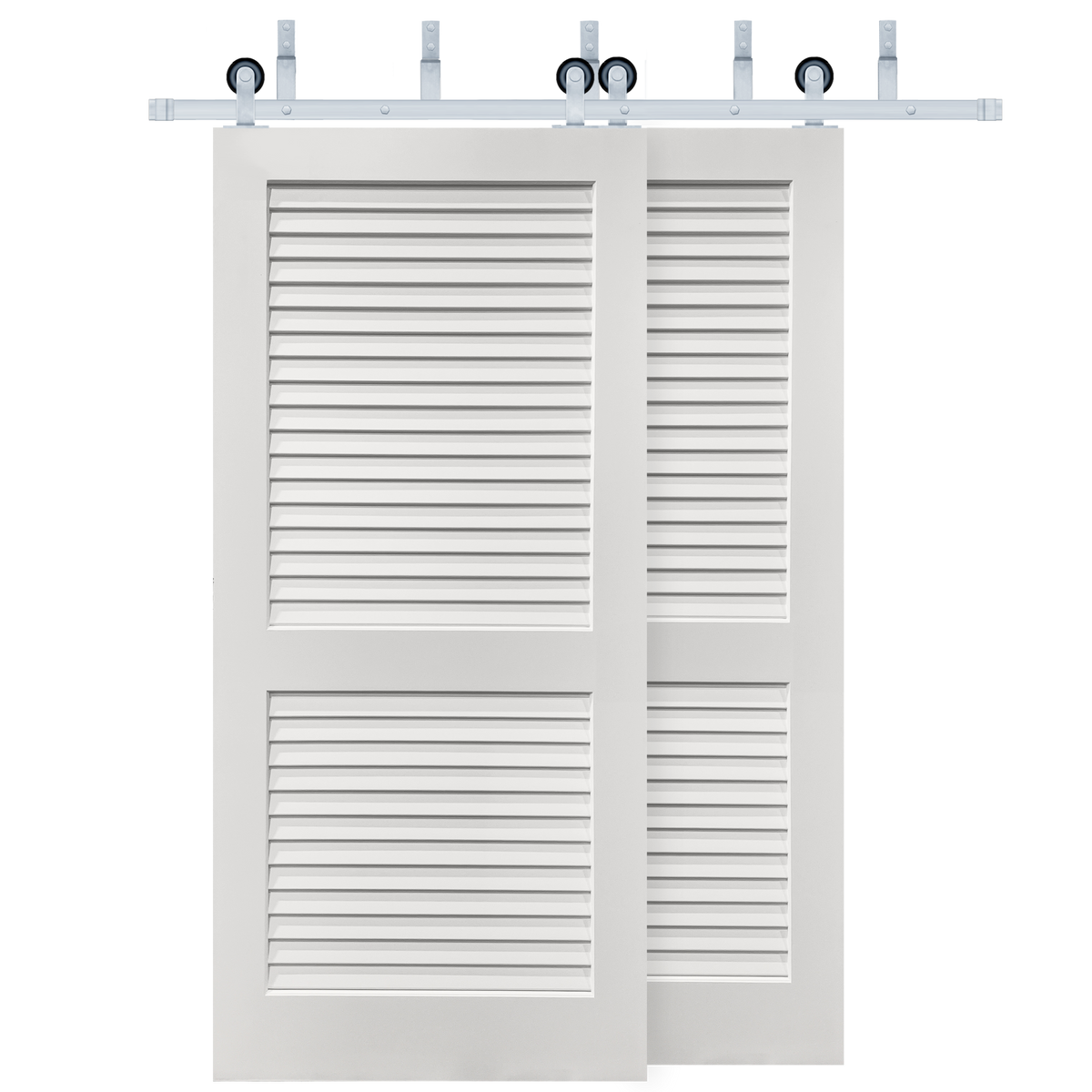 Plantation Louver 2-Panel Primed Pine Interior Bypass Barn Door ...